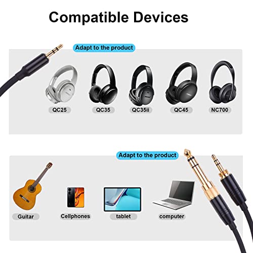 Alitutumao Spring Coiled Audio Cable Replacement Aux Cord Compatible with Bose Quietcomfort QC45 QC35 NC700 On-Ear 2/OE2i/Soundtrue/Soundlink Headphones, 6.35mm Adapter Included