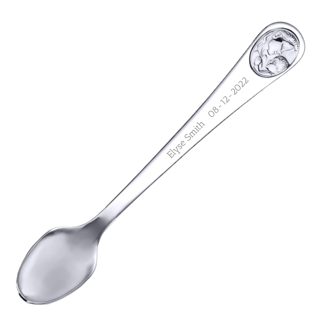 Personalized Baby Feeding Spoon | Custom Engraving Name & Birthdate | Keepsake Gift (Stainless Mother & Baby)