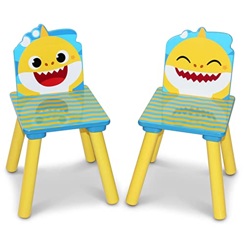 Baby Shark 5-Piece Toddler Bedroom Set by Delta Children - Includes Bed, Table with 2 Chairs and 6 Bin Design and Store Toy Organizer, Blue