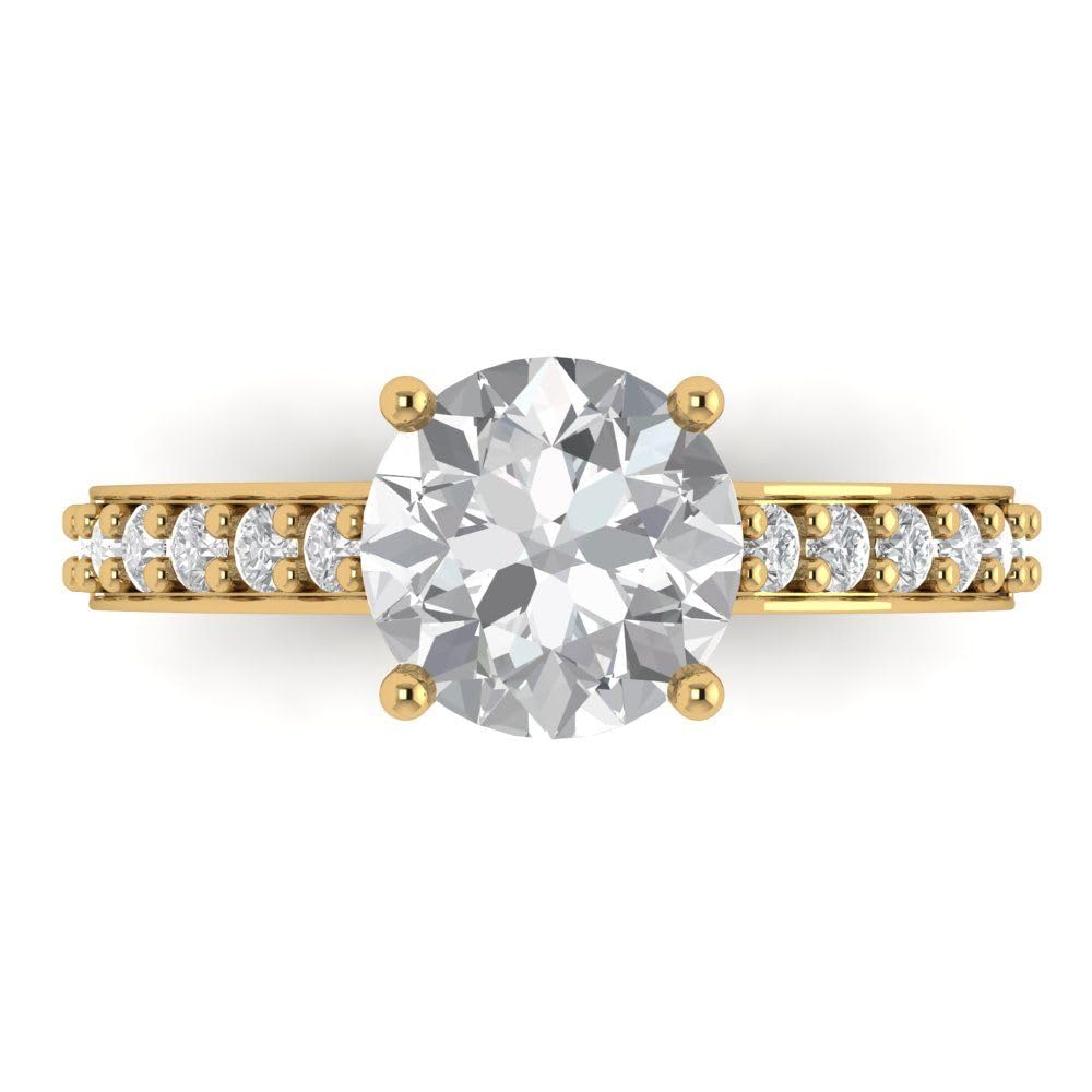 2.18 Ct Brilliant Round Cut Clear Simulated Diamond 14K Yellow Gold Solitaire with Accents Statement Ring Size 11