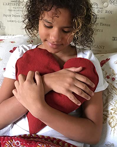Hot Cherry Heart-Shaped Cherry Pit Pillow (Natural-Dyed Denim, Gift Wrapped in a Pie Box.) Relaxes Muscles, relieves Pain, Tummy Cramps with Moist Heat, FHA/HSA Approved