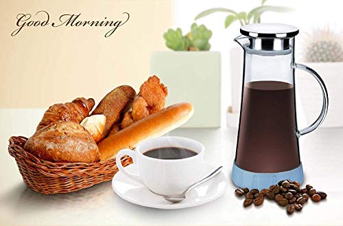 BOQO Glass Water Pitcher,50 Oz Carafe with Lid,Glass Water Jug with Particular Coaster and Brush,Glass Water Jar