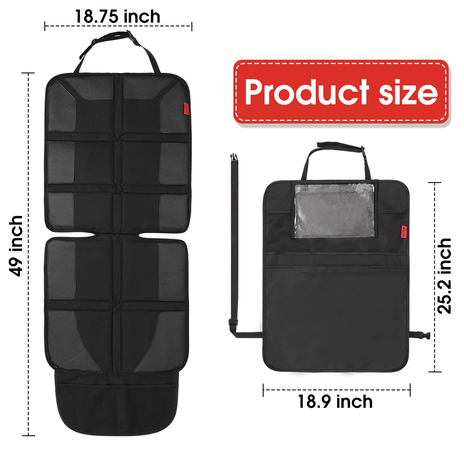 Kaiphy Car Seat Protector with Thick Padding + Backseat Car Organizer, XL Car booster protector for Child Baby Carseat, Waterproof & Durable 600D Fabric, Kick Mat Back Seat w/Storage Pockets