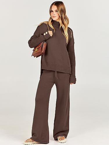 ANRABESS Women's Two Piece Outfits Sweater Sets Long Sleeve Knit Pullover and Wide Leg Pants Lounge Sets 2023 Fall Fashion Clothes Tracksuit Sweatsuit Set B1022shenfei-XL