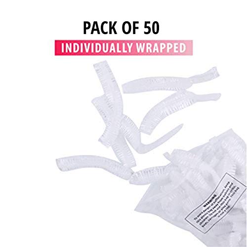 Disposable Hair Plastic Shower Cap - (50 & 100 Pack) Clear Women Shower caps Waterproof Bath Hat Processing Hair Cover for Treatment Spa Hair Salon and Home Use (50 Pack)
