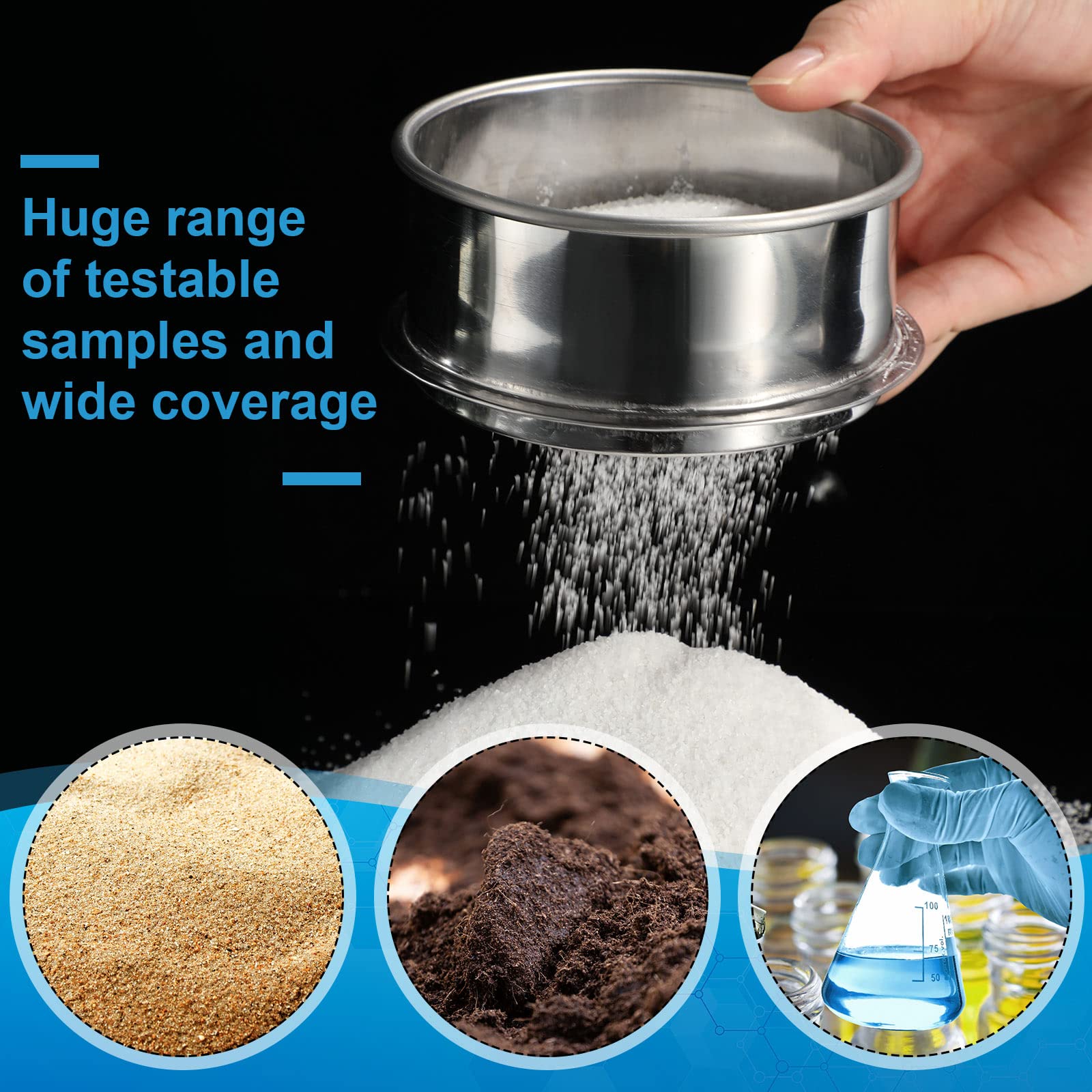 3 Pcs 304 Stainless Lab Sieves 4 Inch Diameter Test Sieve 200 Mesh 0.074 Mm, 50 Mesh 0.355 Mm, 10 Mesh 2 mm Aperture Mesh Sieve for Industrial Laboratory Sifting