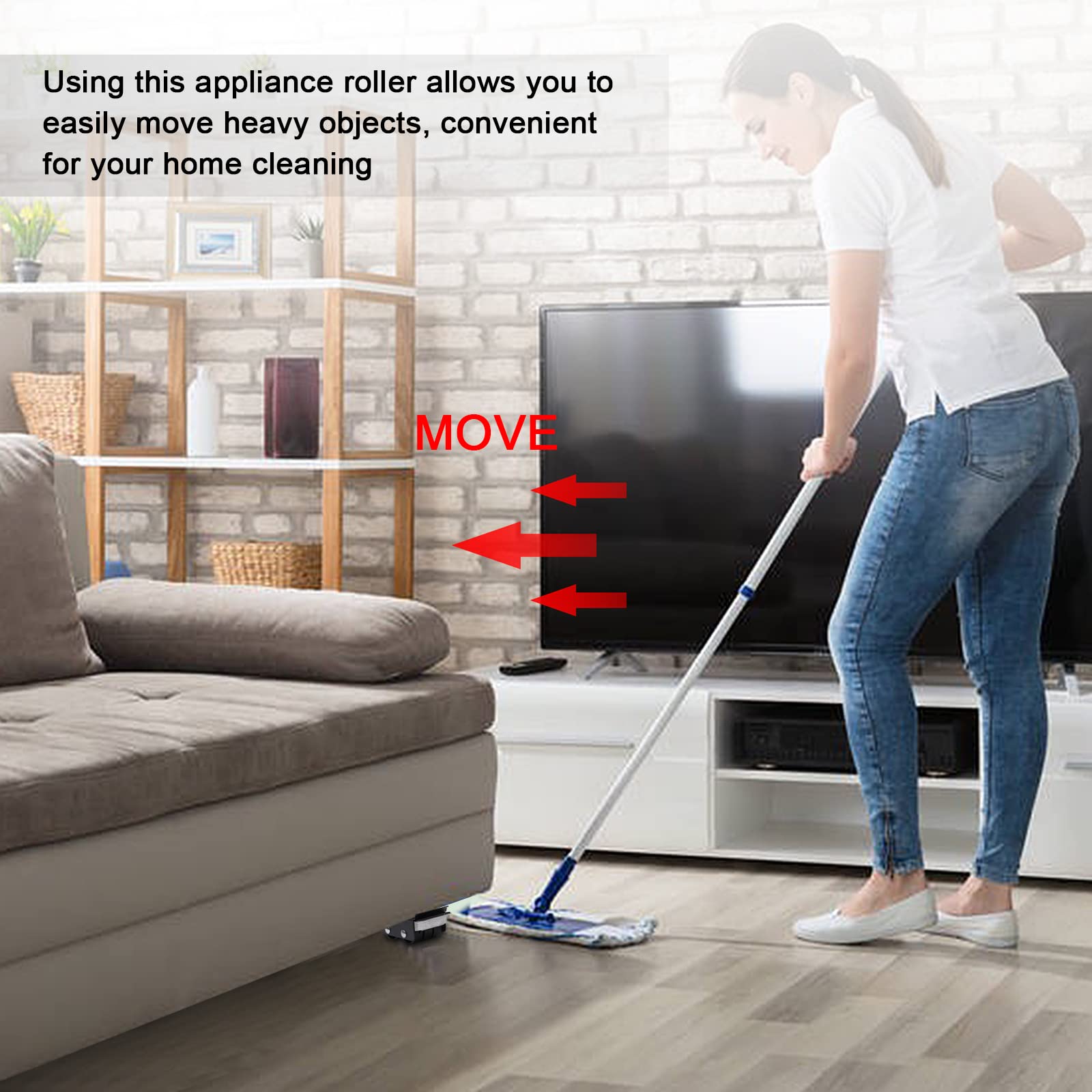 2Pcs Extendable Appliance Furniture Dolly Mobile Roller, Heavy Duty Adjustable Washing Machine Mobile Stand Base, Metal Movable Bracket for Refrigerator Washing Machine Dryers Diswashers Base, White