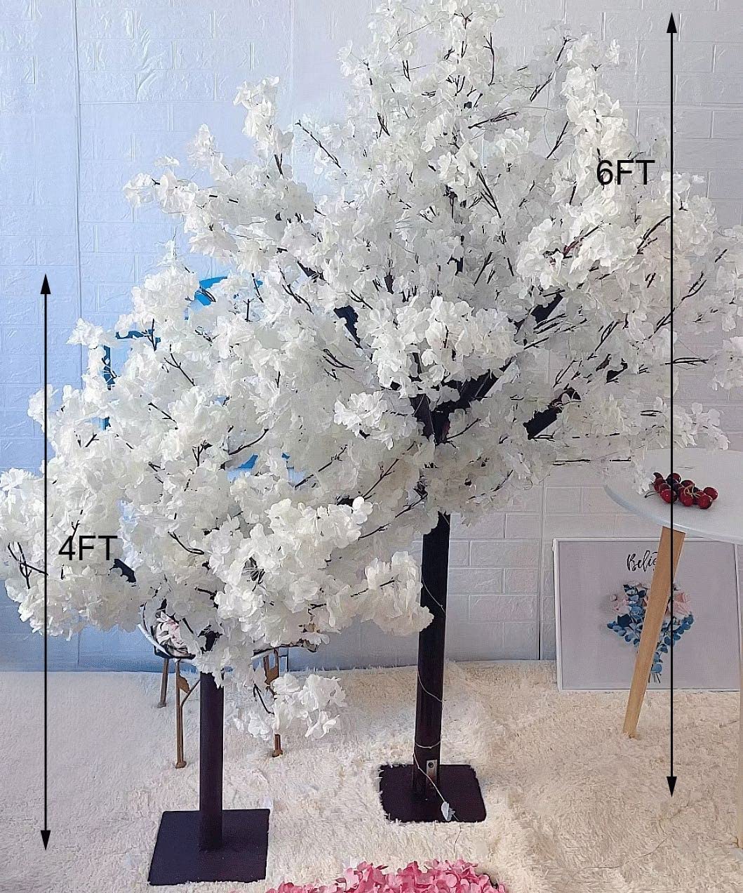 Artificial Cherry Blossom Lighted White Tree with 300 Warm White LEDs for Indoor Outdoor Home Decor Wedding (6FT Tall/1.8M)