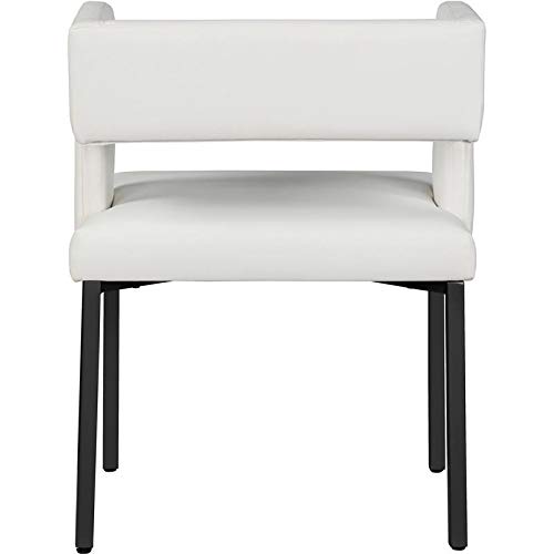 Meridian Furniture Caleb Collection Modern | Contemporary Upholstered Dining Chair with Squared Back and Sturdy Iron Legs, Set of 2, White Faux Leather, Matte Black, 23" W x 21" D x 30" H