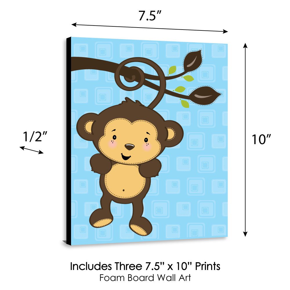 Big Dot of Happiness Blue Monkey Boy - Baby Boy Nursery Wall Art and Kids Room Decorations - Gift Ideas - 7.5 x 10 inches - Set of 3 Prints