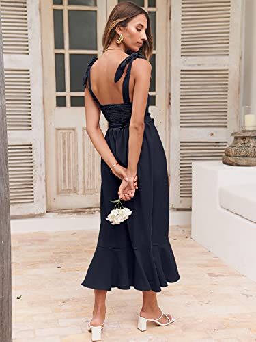 ANRABESS Women's Elegant Bridesmaid Dresses Square Neck Ruffle Split Midi Formal Dress for Wedding Guest Cocktail Party 2023 Gradution Prom Evening Night Dresses 893zanglan-L Navy Blue