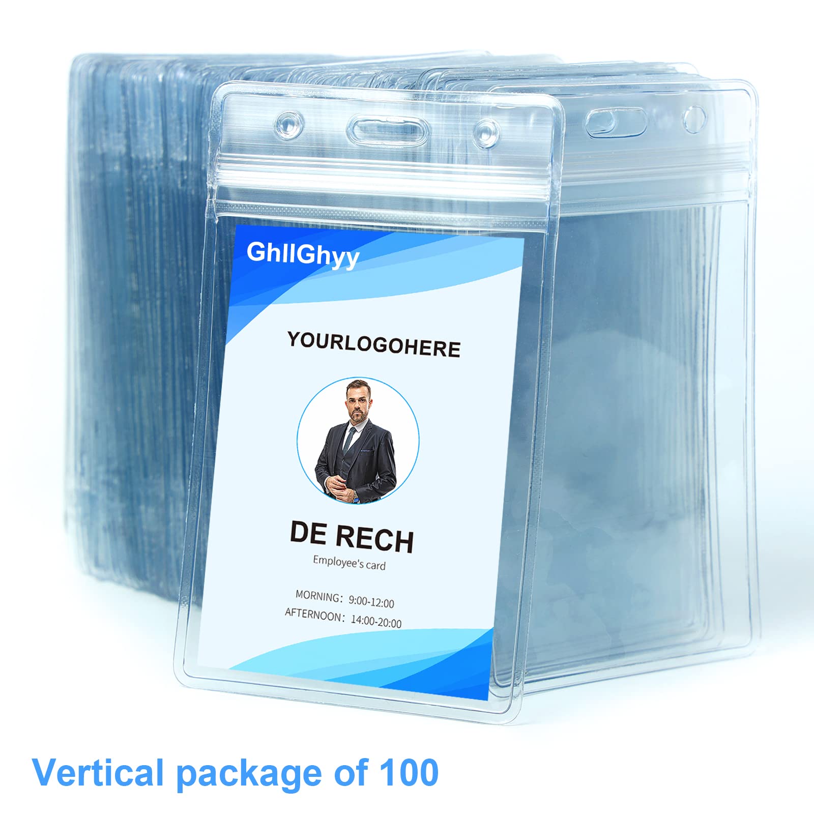 20PCS Vertical Transparent Id Badge Holders,PVC Card Holder,Sealable Waterproof Zip Type Plastic Protector Holder,2.83x4.6 Inch Business Id Card Holder (20)