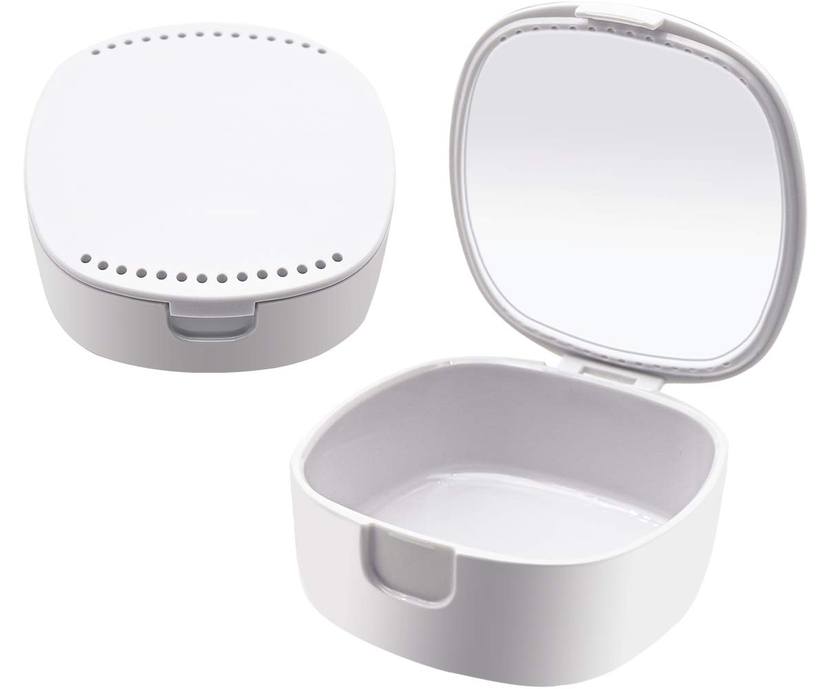 Ocircle Retainer Case, With mirror and ventilation holes, For Night Guards, Aligner Trays, Mouth Guard,Denture Case, Mouthguard. Light & Easy to Carry & Multipurpose(White)