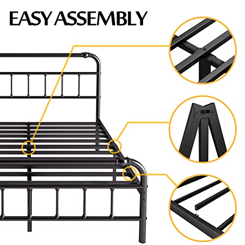 BOSRII King Size Bed Frame with Headbaord and Footboard, 18 Inches High, 3500 Pounds Heavy Duty Metal Slats Support for Mattress, No Box Spring Needed,Noise-Free, Black