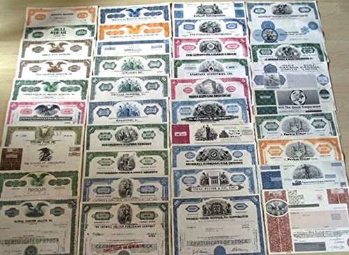 AMAZON SPECIAL!! 50 DIFFERENT RARE ORIGINAL VINTAGE US STOCK CERTIFICATES @ 50c!!! MANY BIG NAMES! LOWEST PRICE on EARTH!! BUY 2 LOTS GET 100 DIFFERENT with REDUCED SHIPPING!!!
