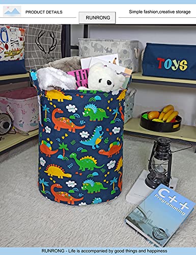 CherryPig RUNRONG Large Size Round Storage Basket Foldable Waterproof Canvas Laundry Hamper with Handles Nursery Organizer for Bedroom/Living Room/Bathroom(Round Dinosaur Paradise)