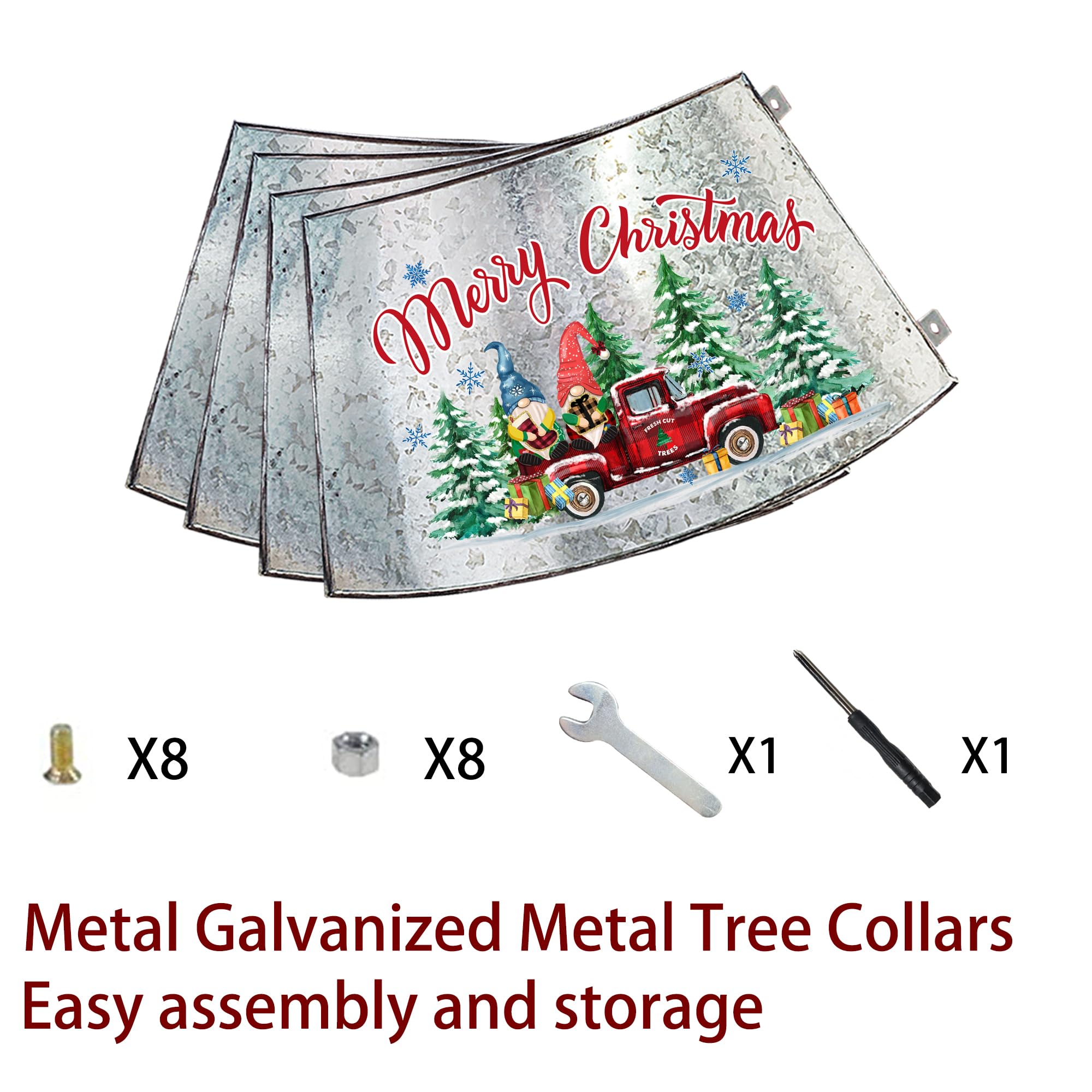 29-Inch Red Metal Christmas Tree Collar - Galvanized Base for Artificial Trees
