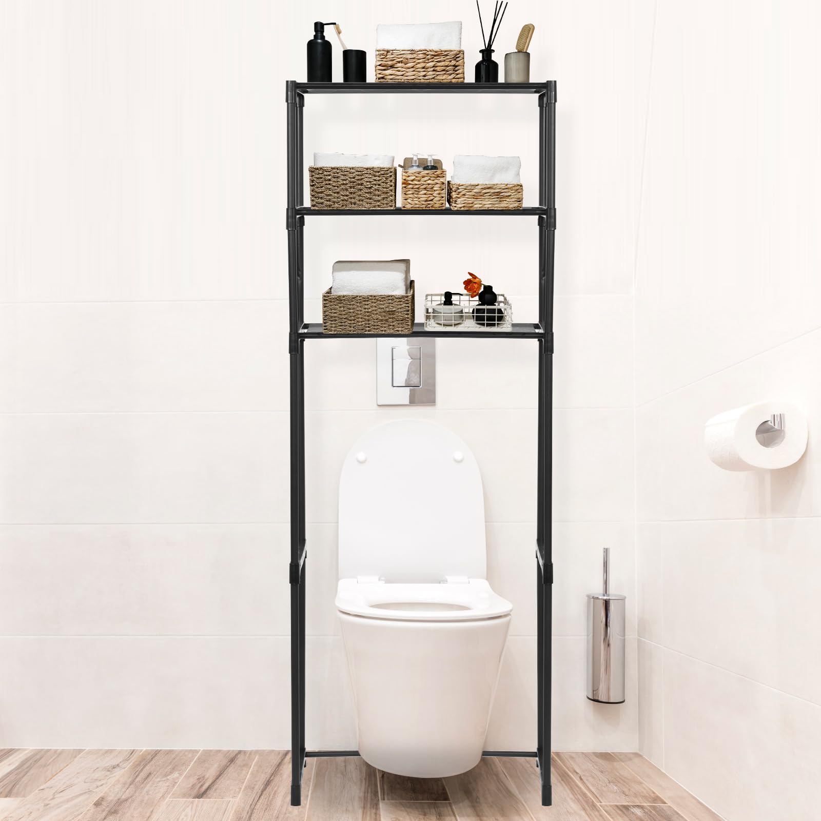 3 Tiers Over the Toilet Storage Rack Multifunctional Over Toilet Shelf Organizer Large Capacity Bathroom Storage Shelf Organizer Easy Assembly Bathroom Space Saver Shelf for Bathroom Restroom Laundry/