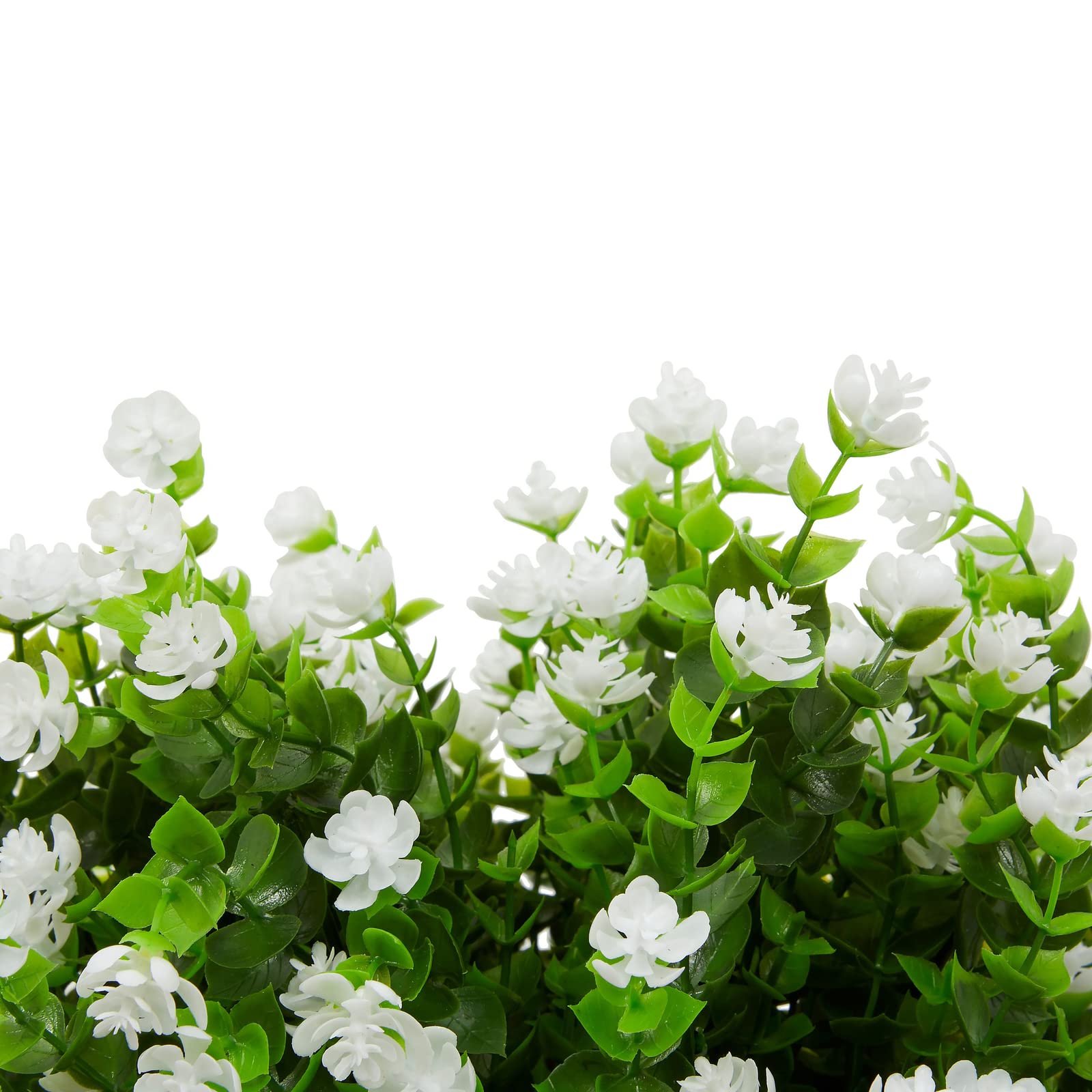 Artificial Outdoor Flowers with Eucalyptus Leaves for Gardens (White, 6 x 13.5 Inches, 8 Bundles)