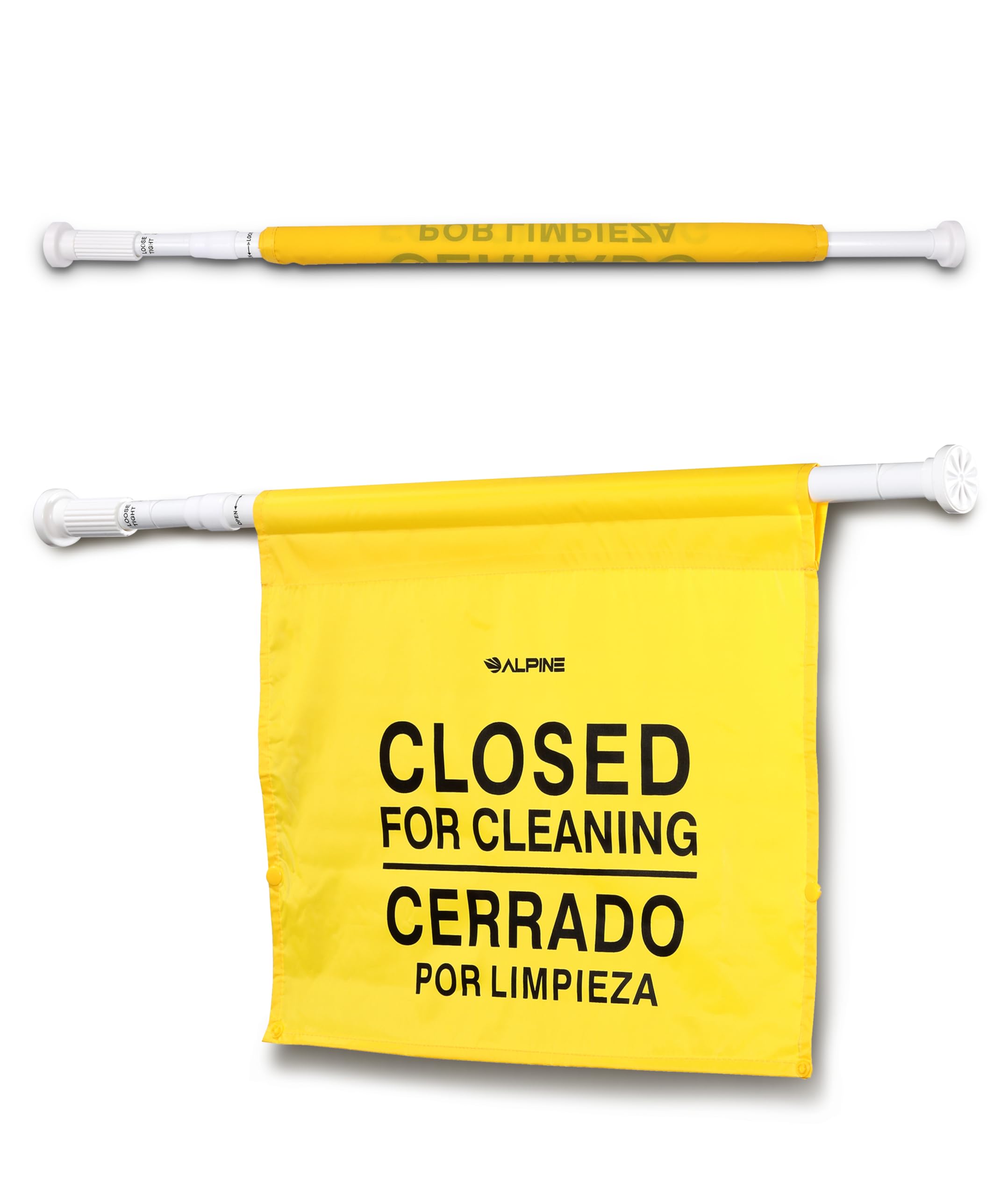 Alpine Restroom Closed for Cleaning Sign, Commercial Door Barricade Sign, English & Spanish Bathroom Sign, Yellow Safety Hanging Sign for Cleaning In Progress Restroom