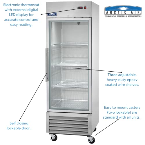 Arctic Air AGR23 27" One Section Glass Door Reach-In Refrigerator, Single Door, 23 Cubic Feet, 115v