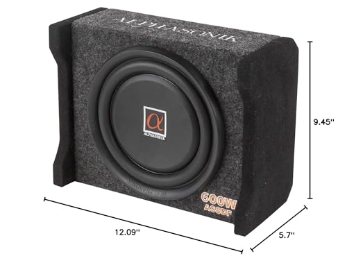 Alphasonik AS8DF 8 inch 600 Watts 4-Ohm Down Fire Shallow Mount Flat Enclosed Sub woofer Slim Thin Loaded Subwoofer Air Tight Sealed Bass Enclosure