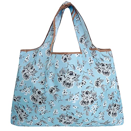 allydrew Large Foldable Tote Nylon Reusable Grocery Bags, 3 Pack, Vintage Flowers