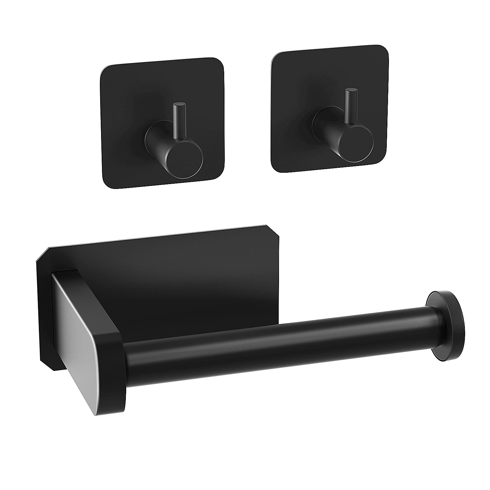 Anfly RV Camper Self Adhesive Toilet Paper Holder with 2 Hanging Hooks for Campers, Bathroom, Kitchen and Bedroom,No Drill/Stick On Toilet Paper Holder Wall Mount, Black