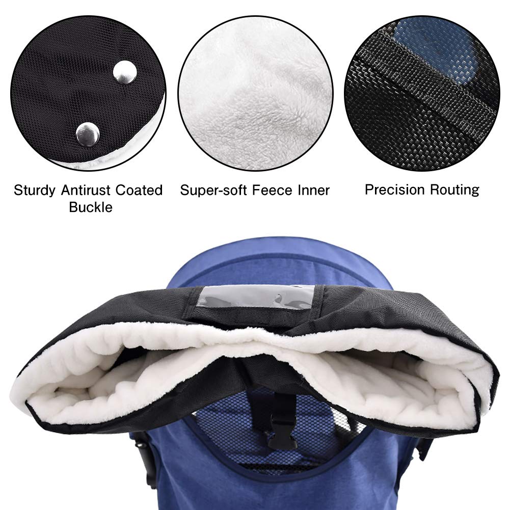 COCODE Pram Hand Muff,Baby Pushchair Fleece Hand Gloves Stroller Hand Muff Hand Warmer Windproof Thickening Anti-Freeze Gloves Universal Pram Accessory with Touch Screen Phone Bag