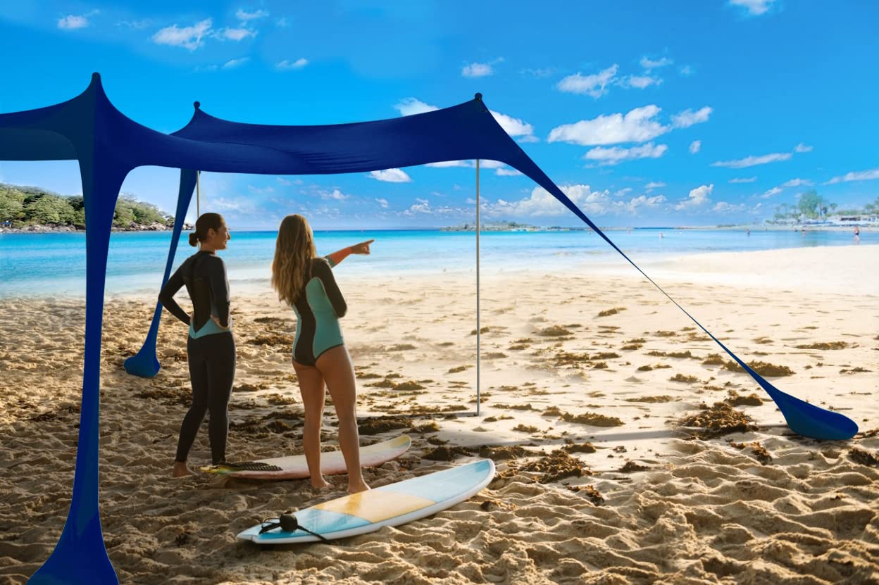 2022 Upgraded Beach Tent Pop Up Shade, HARBLAND 10X10 FT UPF50+ Beach Shade Canopy with 8 Tent Stakes, 4 Support Ropes, Carry Bag(4 Thickened Tip Poles, 4-8 People)