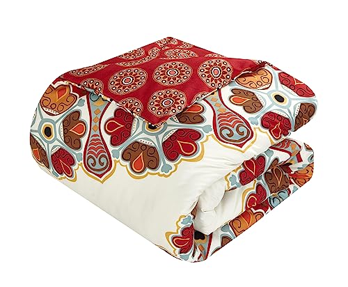 Chic Home CS5045-AN 10 Piece Aberdeen Large Scale Paisley Bohemian Reversible Printed with Embroidered Details. Queen Bed in a Bag Comforter Set Red