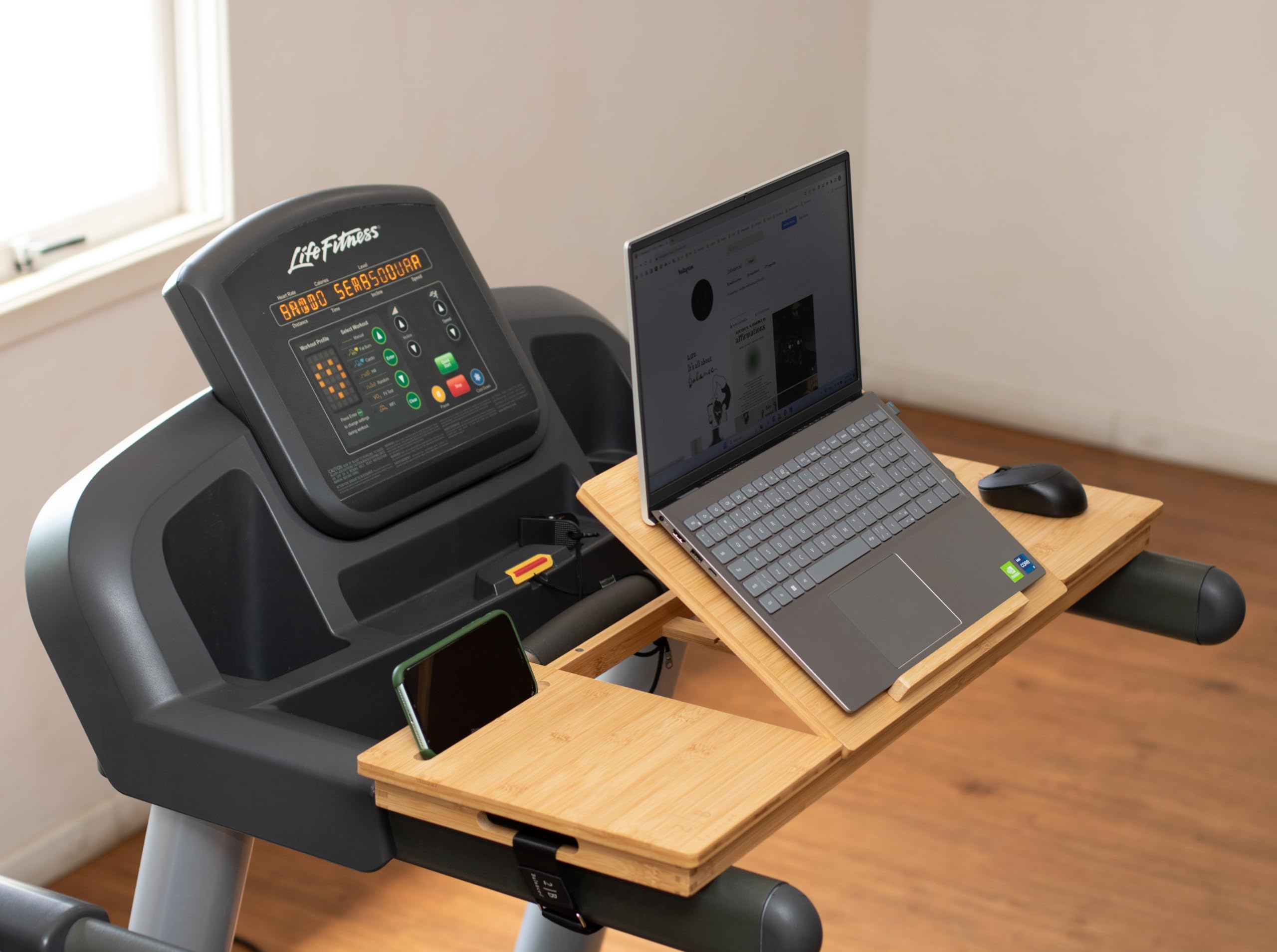 2B Balanced Treadmill Desk Attachment | Fits Treadmills Up to 32" Wide | Crafted from Bamboo | Adjustable Height for Better Posture | Securely Holds Laptop, iPad, Phone, Book