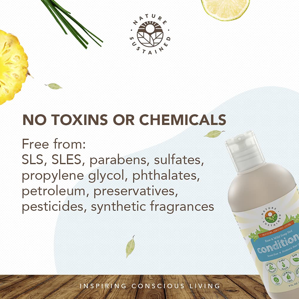 Nature Sustained Hydrating Natural Conditioner - Lemongrass Moisturizing Organic Sulfate Free Conditioner - Raw Wildcrafted Probiotic Hypoallergenic Cleansing Conditioning Wash for All Hair - 9 Oz