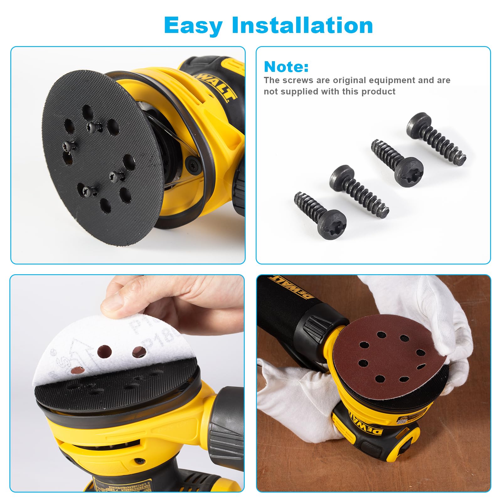 4pcs ATQYZLM Premium Metal Backed Orbital Sander Replacement Pad for DeWalt DWE6421 6421K DWE6423 6423K DCW210B,Upgrade 5 inch 8 Hole Hook Sander Pad for DeWalt DWE64233 N329079 and Easy to Install