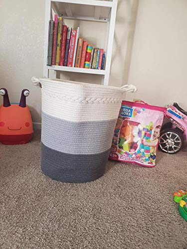 Cotton Rope Basket - 17.8" x 15.8" x 13.8" woven baby laundry basket - Woven Basket Nursery Bin - large baskets for blankets- thread laundry hamper - woven storage basket- rope baskets for organizing