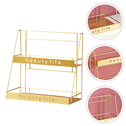 BESPORTBLE Cosmetic Storage Rack Makeup Organizer Shelf 2 Tier Cosmetic Storage Basket with Tray for Cosmetics Countertop Storage Organizer Standing Rack for Dresser Countertop Bathroom Gold