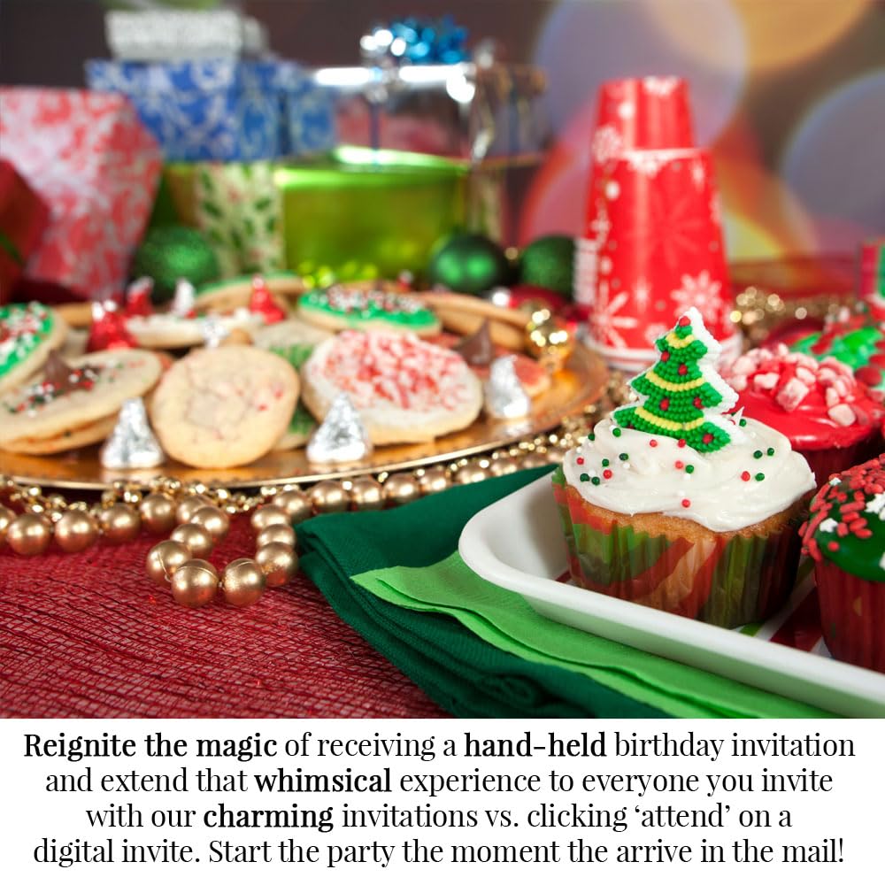 Amanda Creation Christmas Invitations with Envelopes β Gingerbread House Decorating, 20 Pack 5x7 Double Sided Fill-In Invite Cards with Twenty White Envelopes Perfect for Christmas Birthday Parties