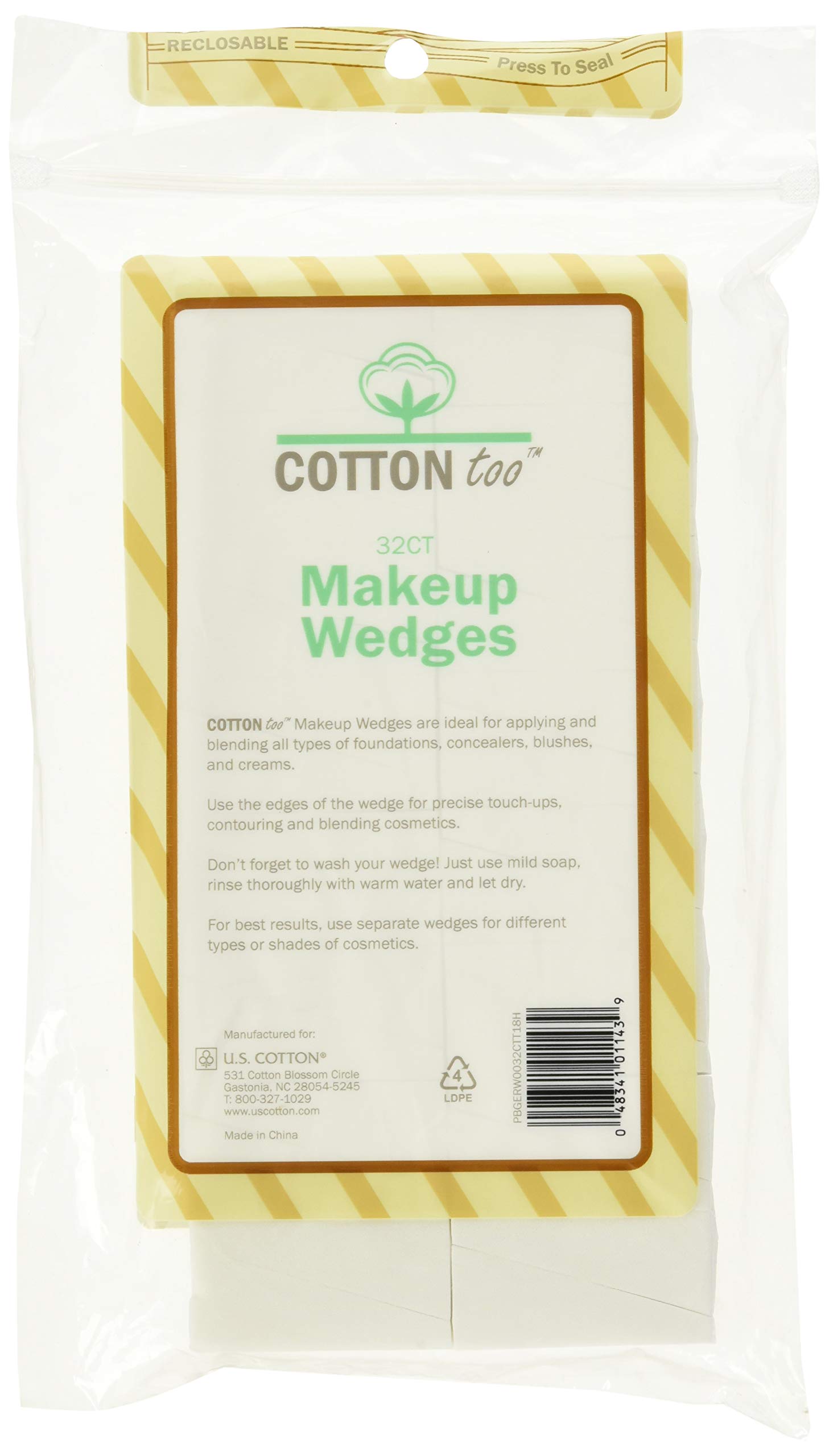 Cotton Too Premium Latex-free Cosmetic Wedges, 32 Count (Pack of 6)