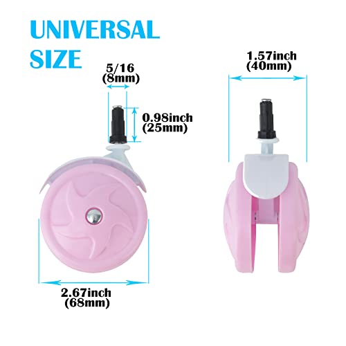 Baby Walker Big Wheels Replacement, Set of 4, Baby Walker Accessories, Plastic Wheels Casters, Universal Wheels (8mm, Pink)