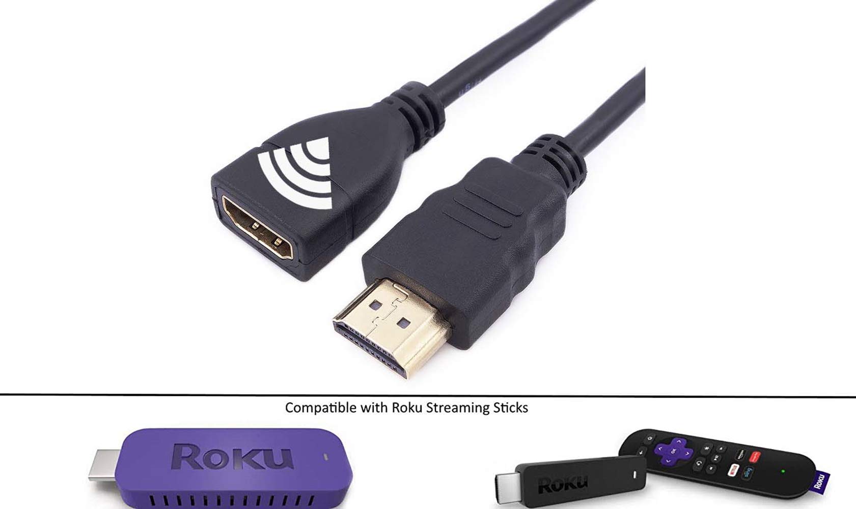 HDMI Extender Replacement for Roku/TV Stick 4K Max/Lite, Google Chromecast, Switch, Xbox One, PS4, PS3, HDMI Male to Female Cable 5 ft