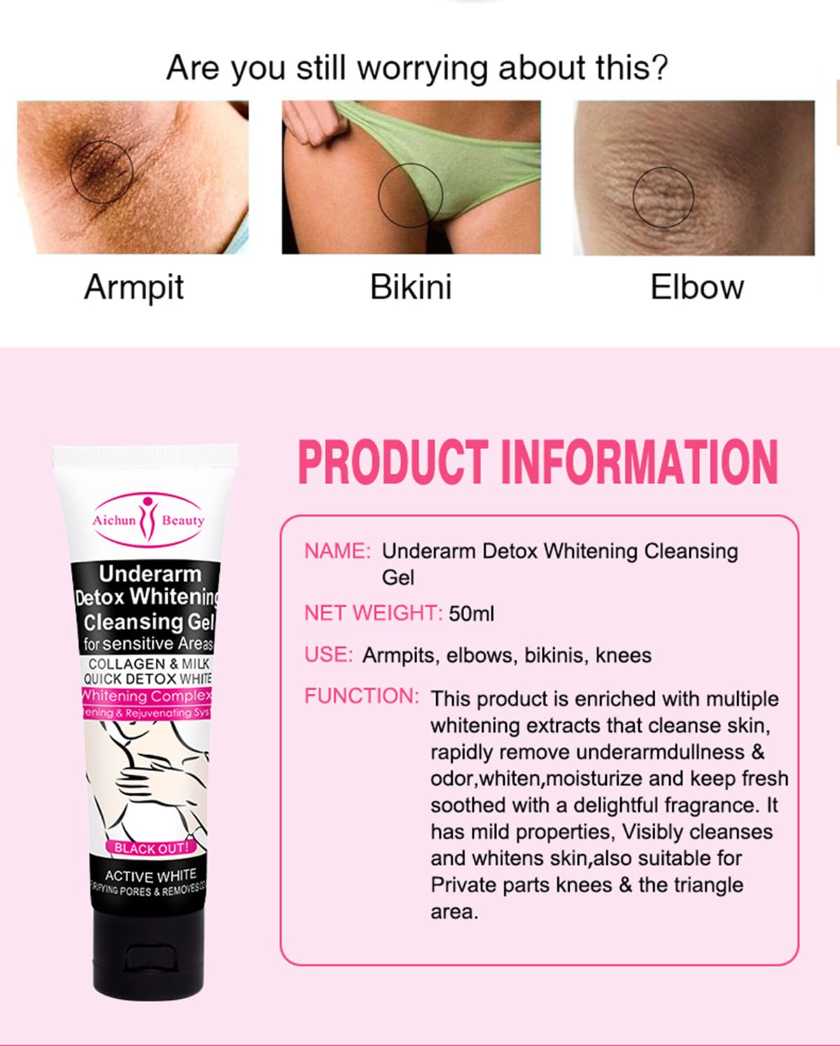 AICHUN BEAUTY Underarm Knees Detox Cleansing Gel For Sensitive Triangle Areas Triangle Collagen Milk Purifying Pores Removes Odor 50ml