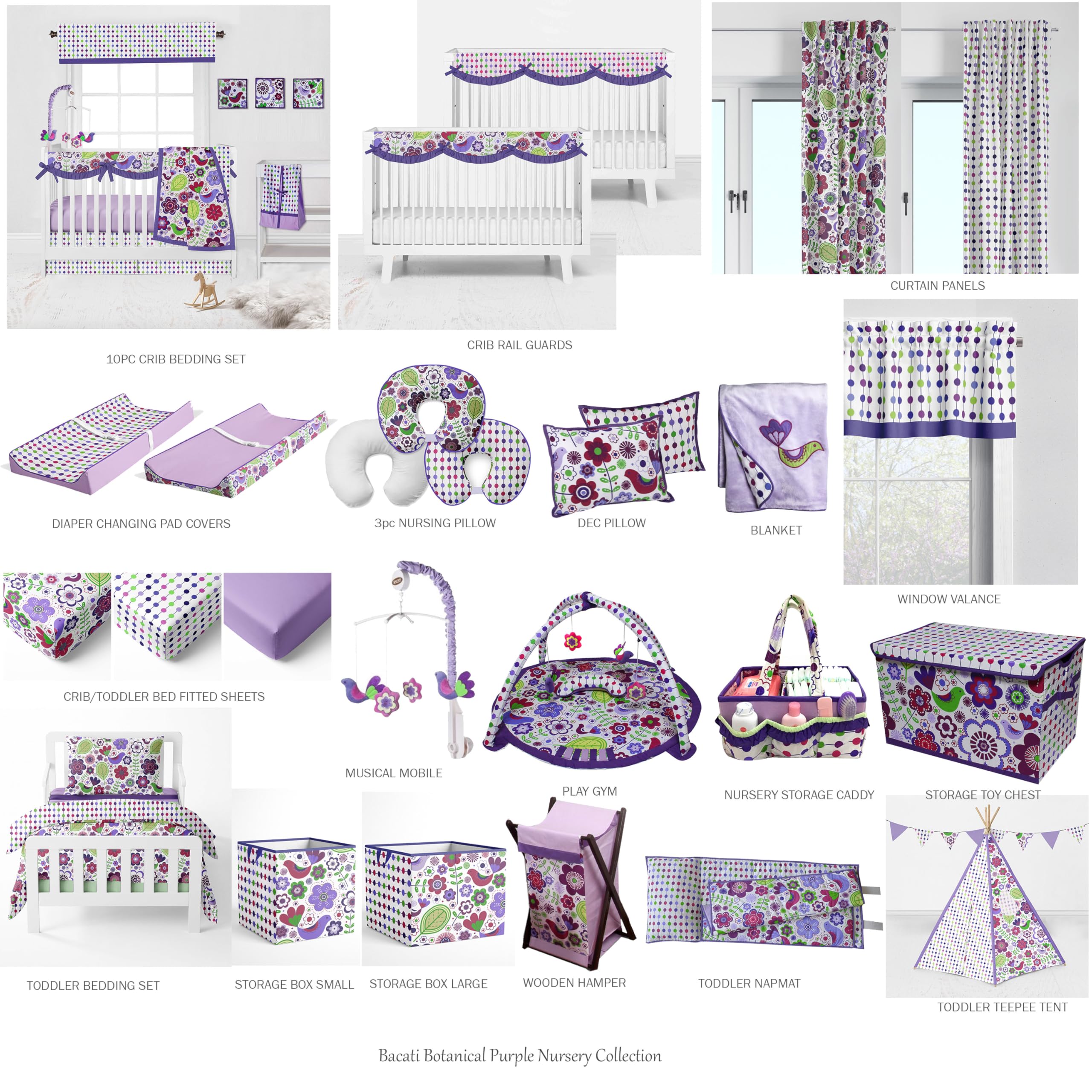 Bacati - 2 Pack Dots Purple Girls 100% Cotton Universal Baby US Standard Crib or Toddler Bed Fitted Sheets (Pearl String, Purple)