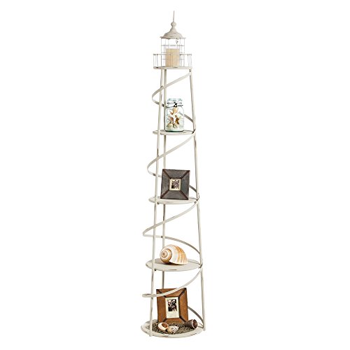 Cape Craftsmen 5 Tier Metal White Distressed Lighthouse Metal Display Unit with Glass Cylinder for Candle