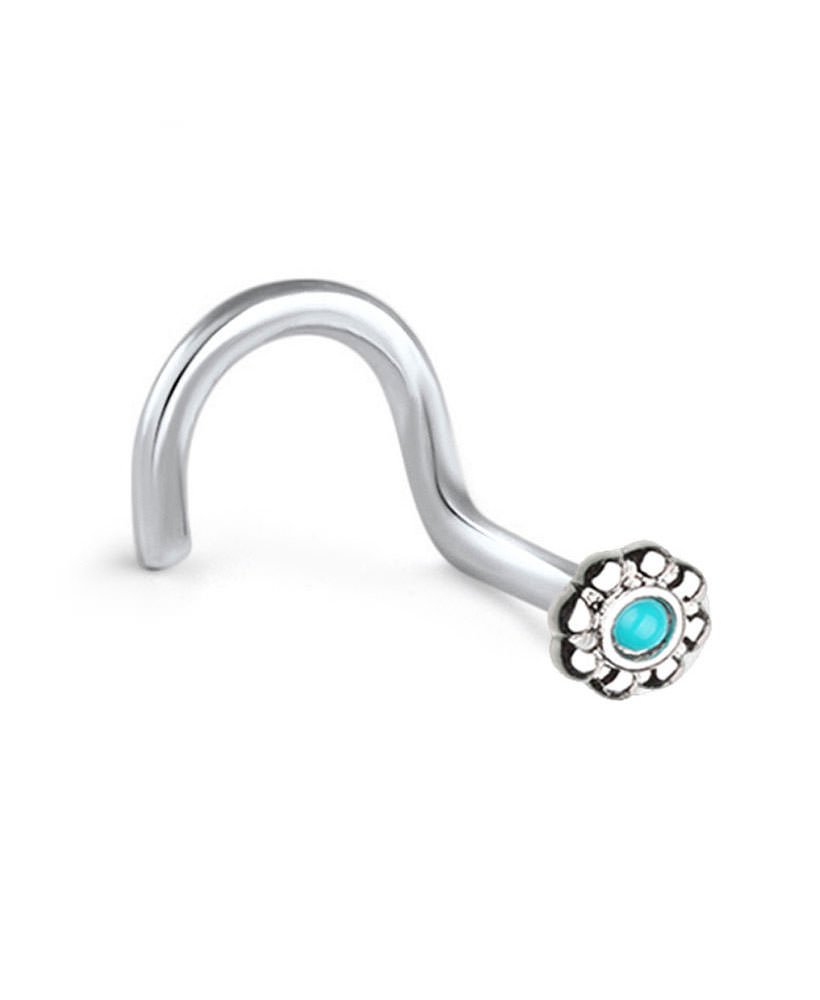 316L Surgical Steel Lbend Nose Ring Blue Flower 20G