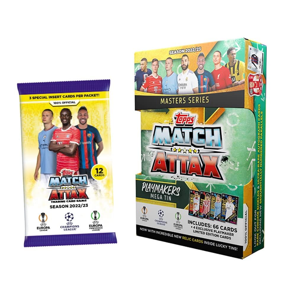 2022-23 Topps Match Attax Champions League Cards - Playmakers Mega Tin + Bonus Pack (82 Cards + 4 LE)