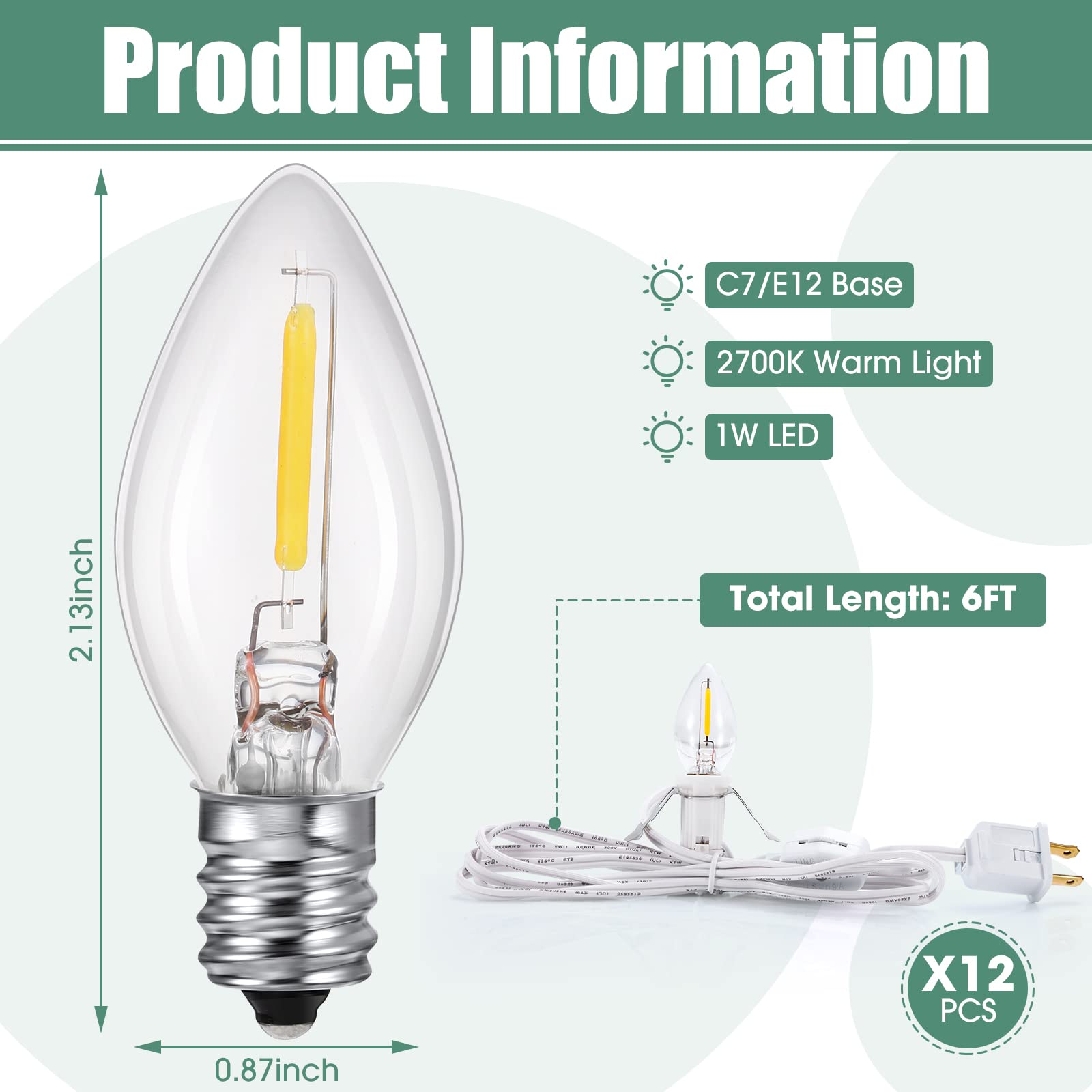 24 Packs Accessory Cord with LED Light Bulb, 6 Ft Warm Light Accessory Cord Kit (White)