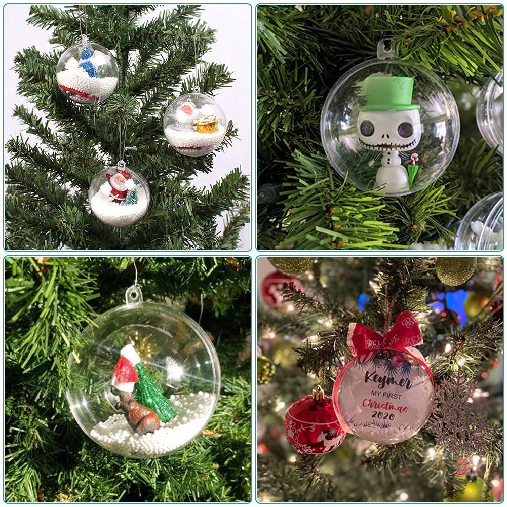 24 Pack 70mm Clear Fillable Ornaments Balls,DIY Plastic Christmas Tree Decorations Balls,Transparent Ball Gifts for Wedding,Party,Home Decor