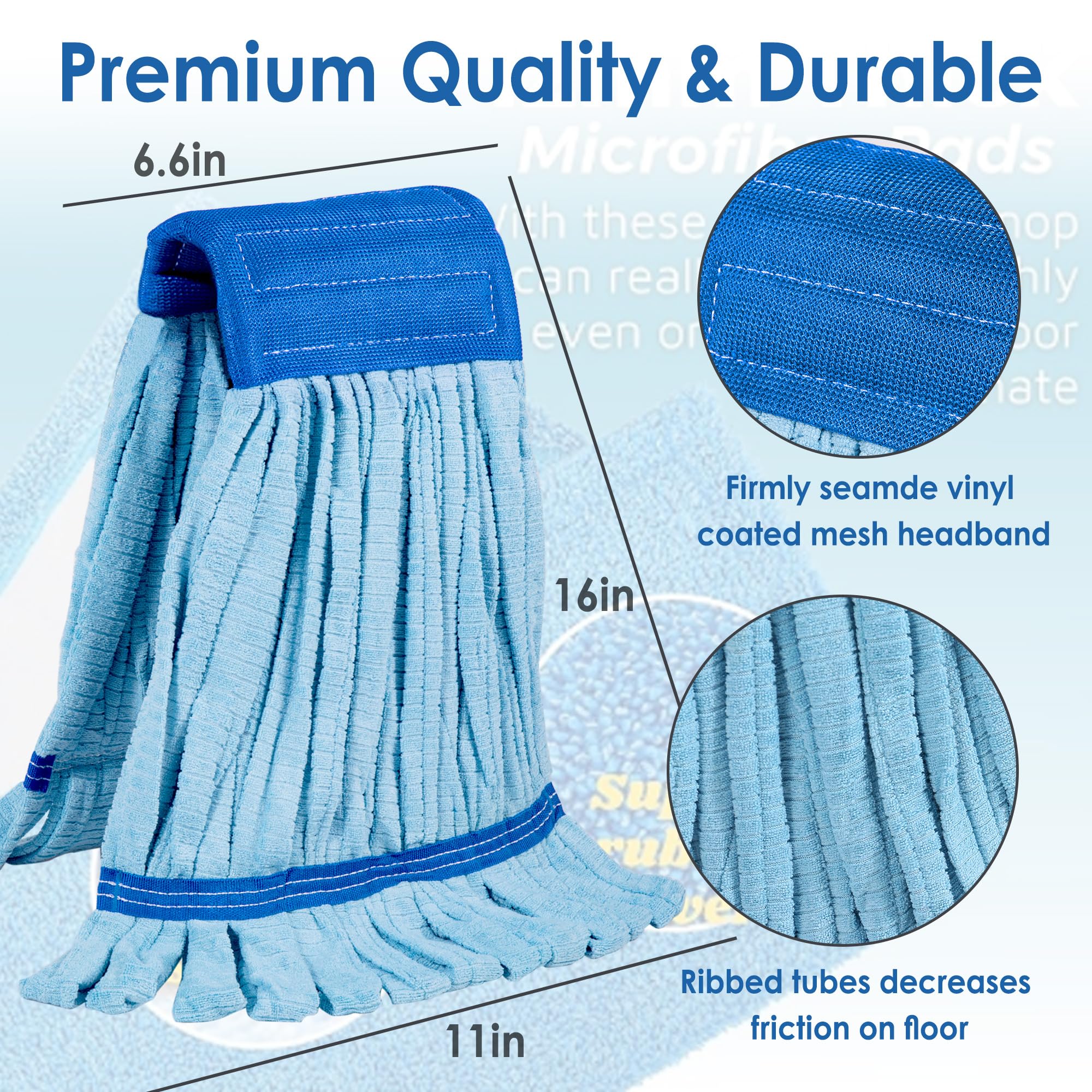 4 Pack - Large Microfiber Tube Mop 400GSM - Heavy Duty Industrial Wet Mop Head Refill,Commercial, Thick Fiber, Replacement Heads, Extra Absorbent
