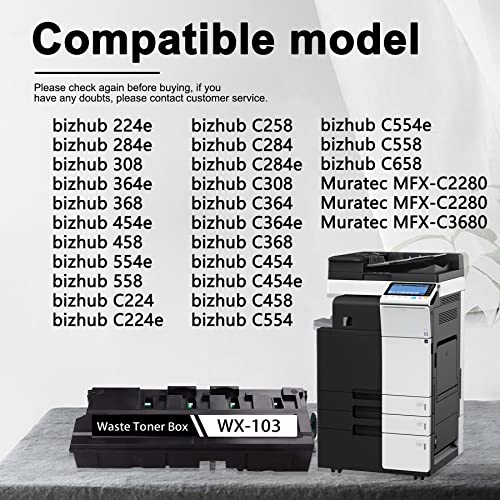 ARGINK WX103 Compatible WX-103 (A4NNWY1) WX103 Waste Toner Box Replacement for Konica Minolta bizhub 224e 284e 308 364e 368 454e 458 554e 558 C224 C224e Printer, (2 Pack, Black)