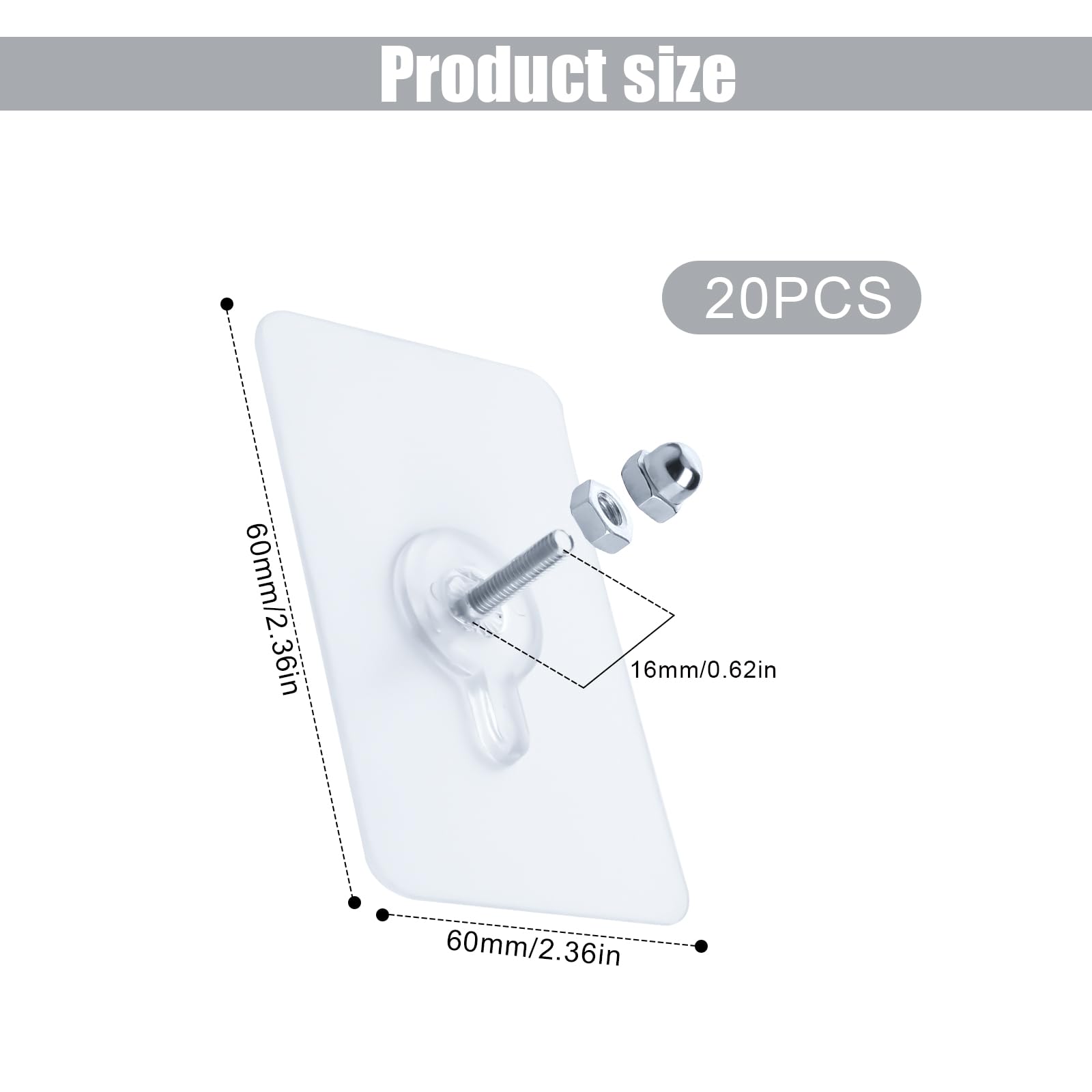 20pcs Adhesive Wall Hooks, Wall Hooks for Hanging Heavy Duty Transparent Self Adhesive Wall Mount Screw Hooks Seamless Wall Hangers Without Nails for Bathroom Kitchen Home Room Door